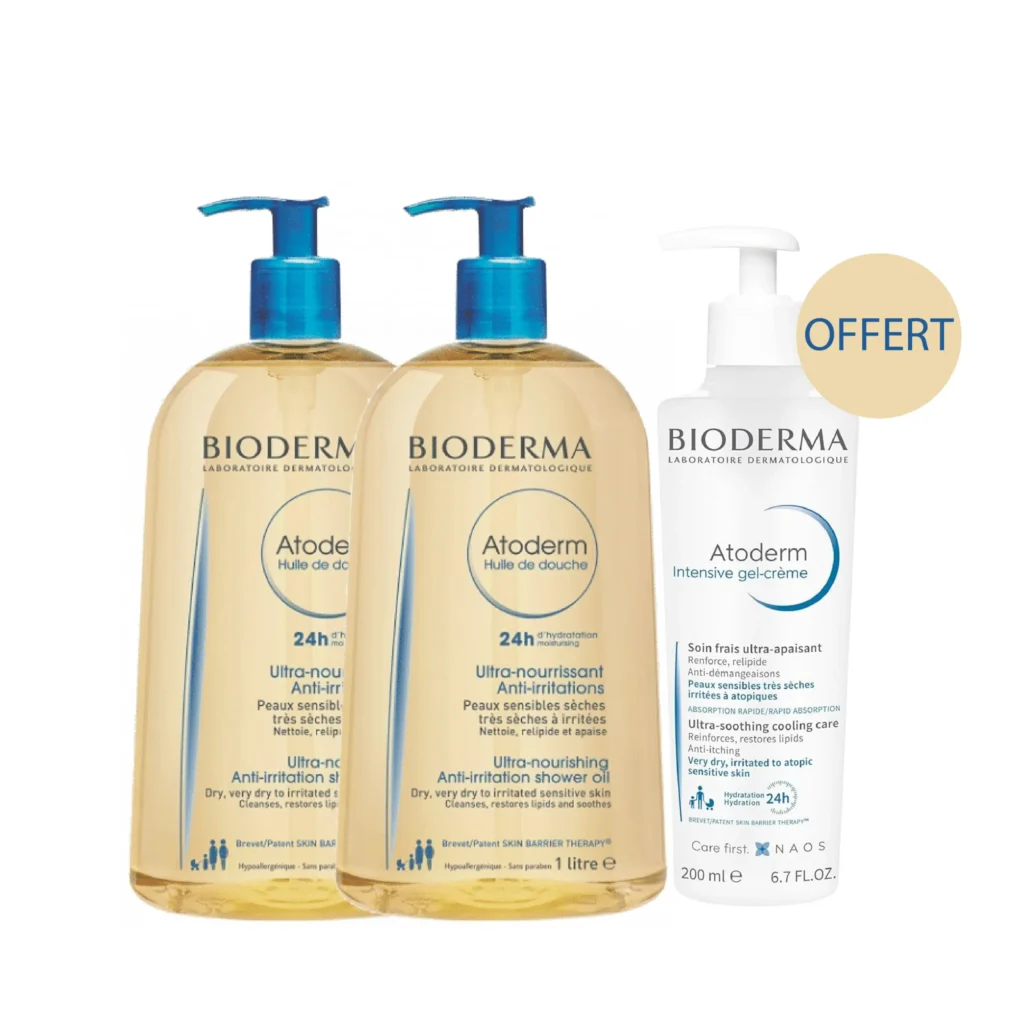 BIODERMA DUO ATODERM HUILES 2X1 LITRE + ATODERM GEL CRÈME 200ML PEAUX SENSIBLES TRÈS SÈCHES À ...